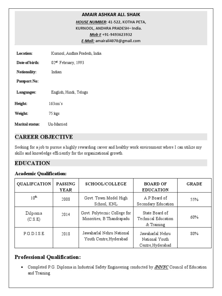 Career Objective: Amair Ashkar Ali. Shaik | PDF | Leadership | Cognitive Science