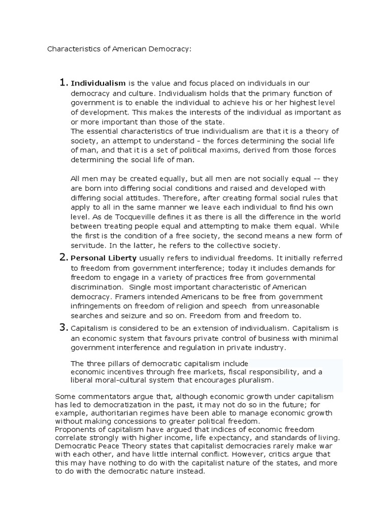 Characteristics of American Democracy | PDF | Legislature | Capitalism
