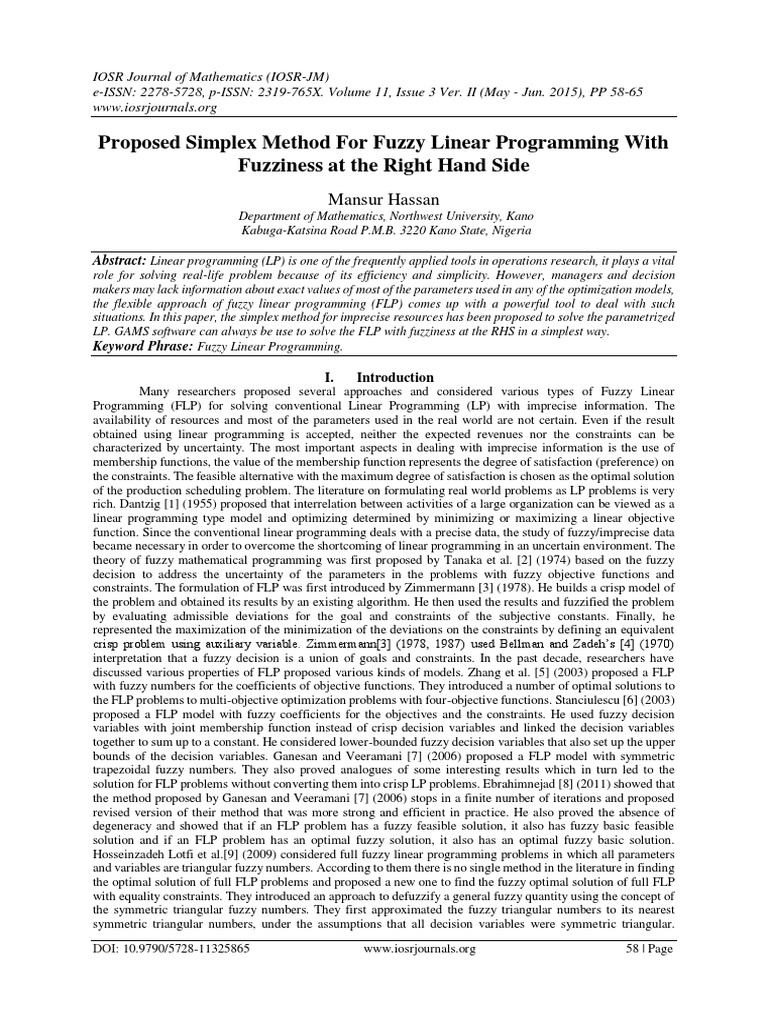 Proposed Simplex Method For Fuzzy Linear PDF | PDF | Linear Programming ...
