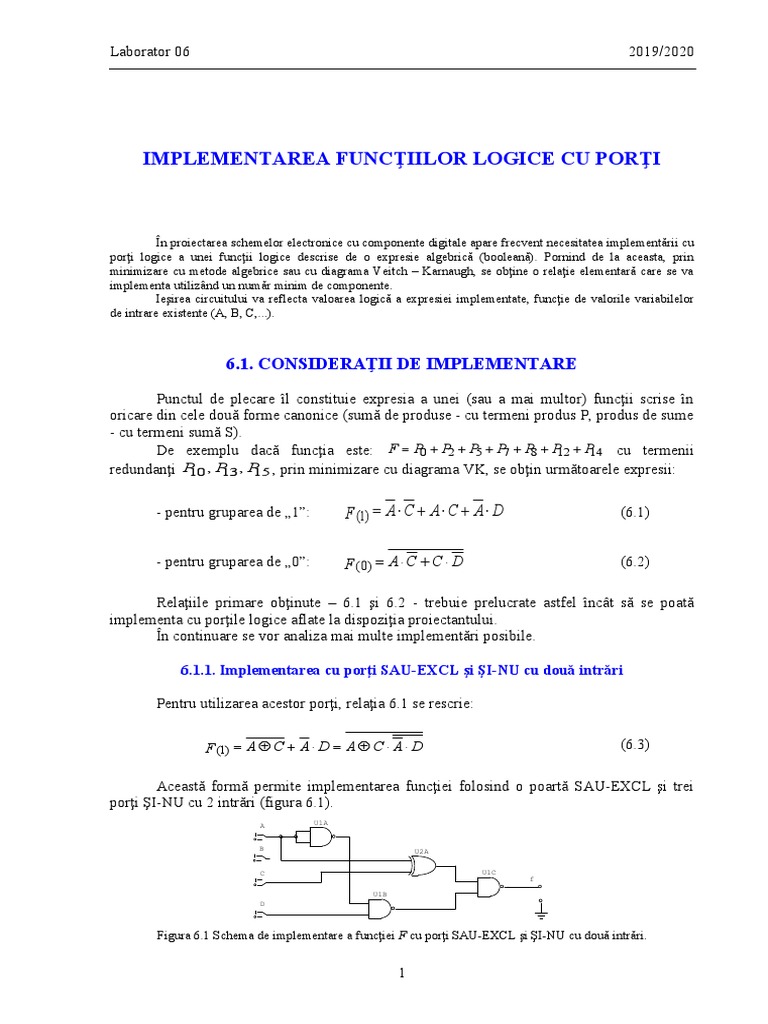 L06 Implementarea Functiilor Logice Cu Porti | PDF