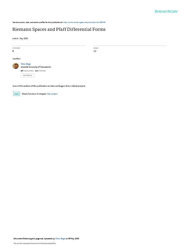 Riemann Spaces Pfaff Forms | PDF | Tensor | Differential Form