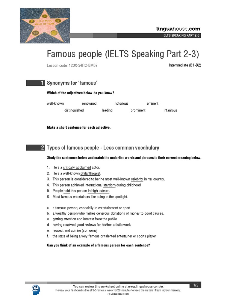 Famous People (IELTS Speaking Part 2-3) | Download Free PDF ...