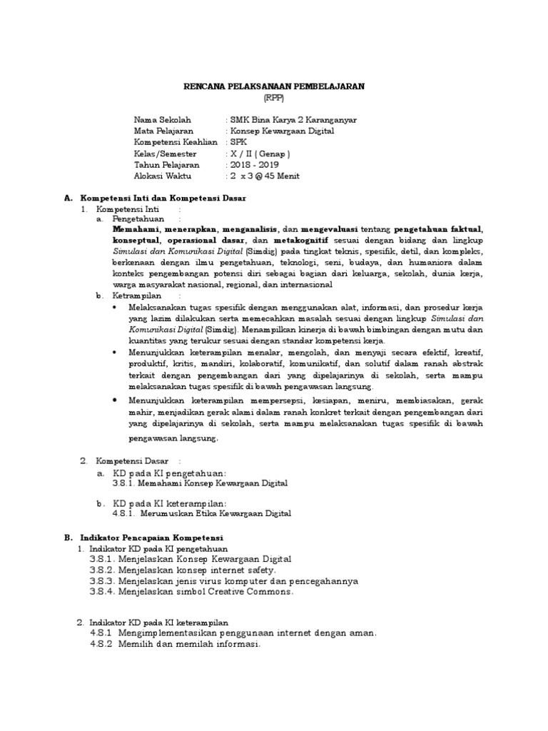 RPP Konsep Kewargaan Digital | PDF