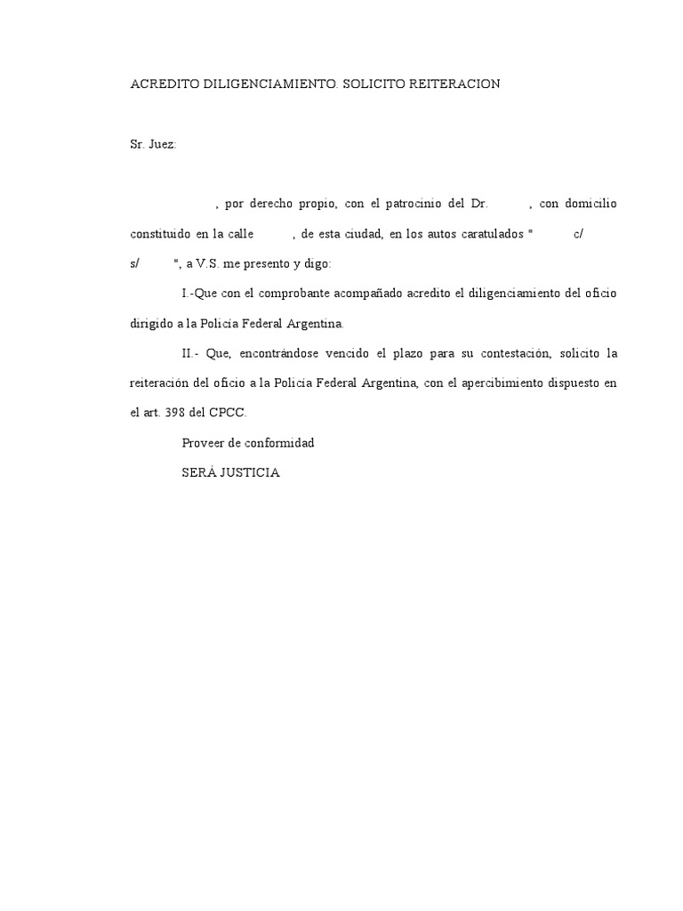 Modelo de Solicito Reiteracion | PDF