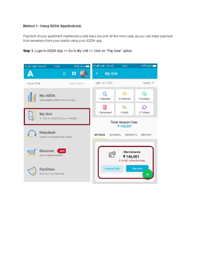 How To Make Payment Through ADDA App | PDF