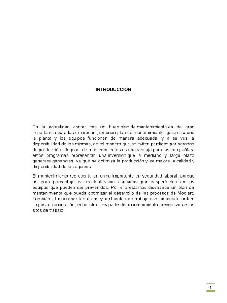 PLAN DE MANTENIMIENTO - Empresa MODArt FINAL | PDF | Planificación | Energía y recursos