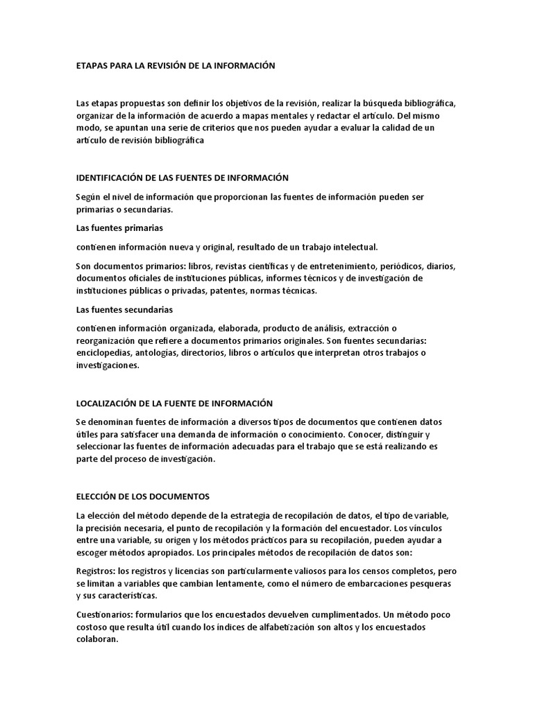 Etapas para Revisar Información Efectivamente | PDF | Cuestionario ...