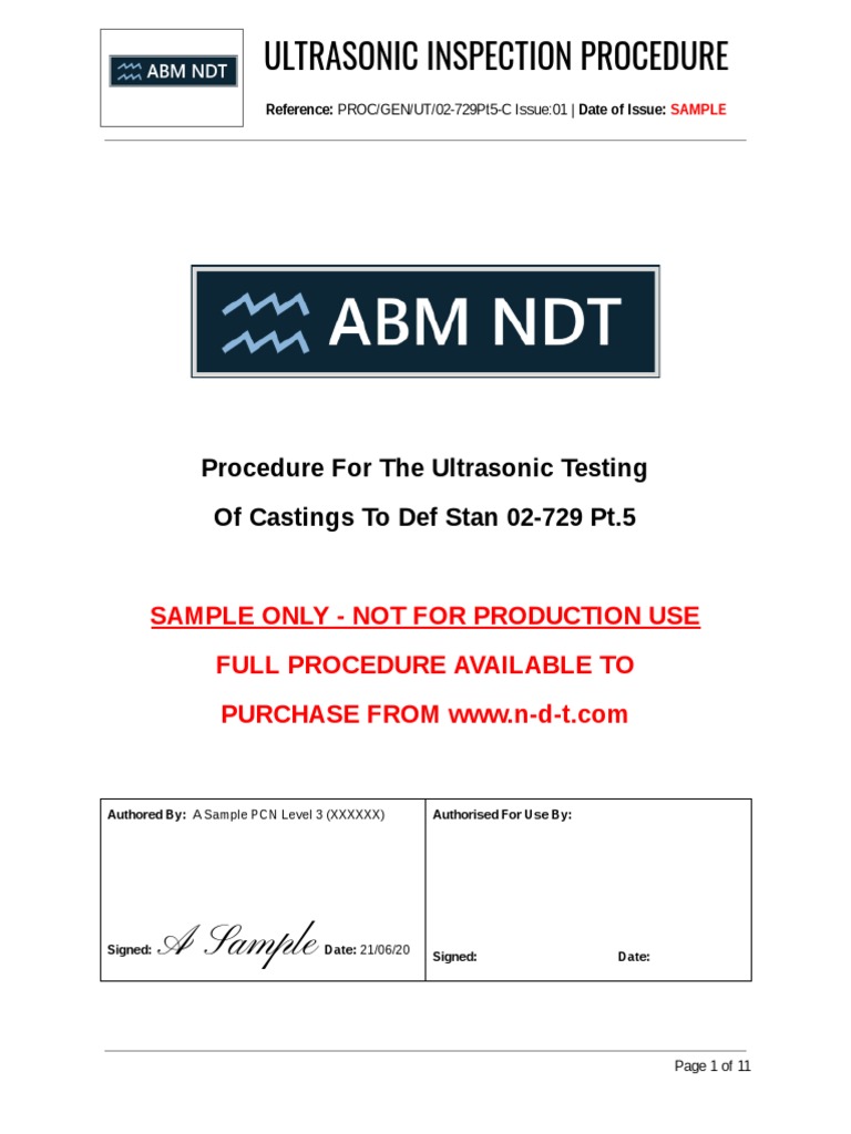 A Sample: Ultrasonic Inspection Procedure | Download Free PDF ...