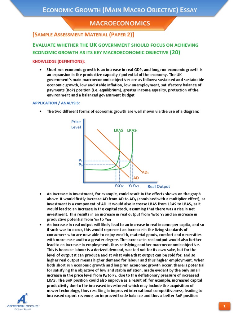 Economic Growth (Main Macro Objective) Essay (Edexcel) | PDF | Macroeconomics | Economic Growth
