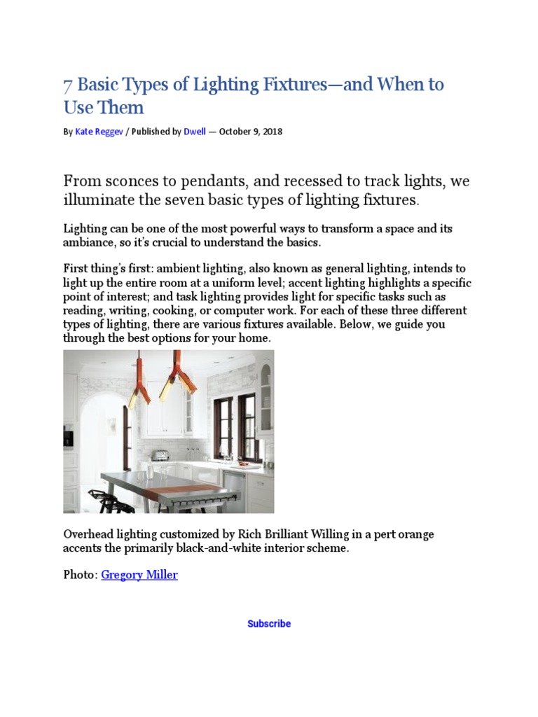 7 Basic Types of Lighting Fixtures-And When To Use Them | PDF ...