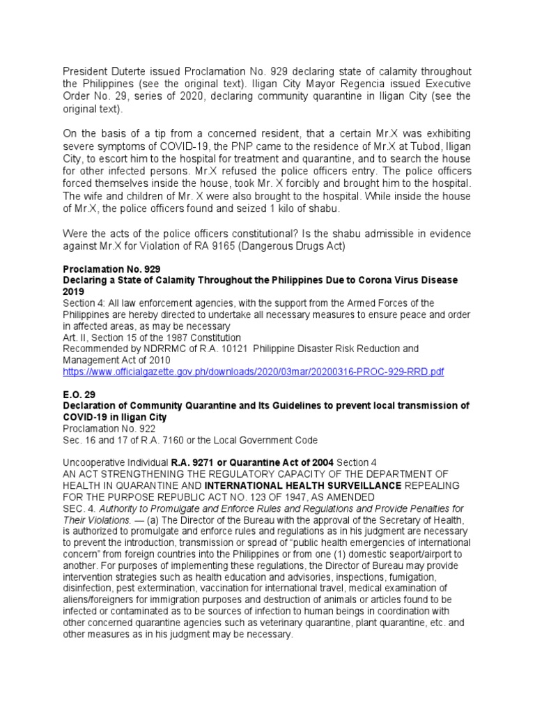 Proclamation No. 929 Declaring A State of Calamity Throughout The ...