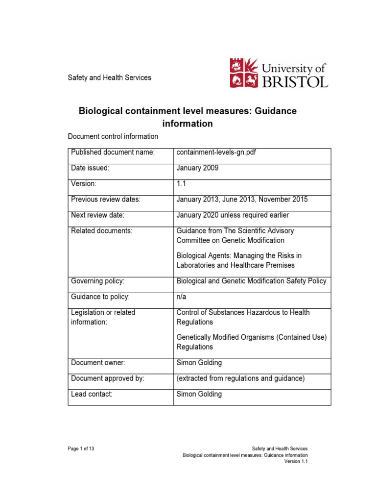 Containment Level | PDF | Laboratories | Public Health