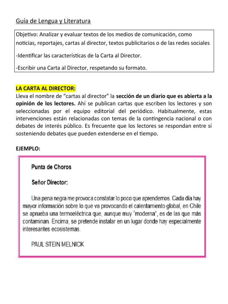 Ejemplos y características de cartas al director | PDF | Comunicación ...