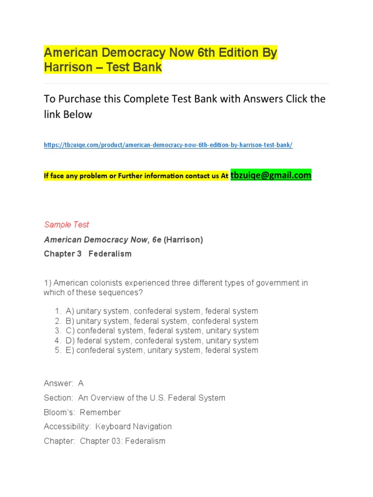 Political Science Test Bank | PDF | Federalism | Article Four Of The ...