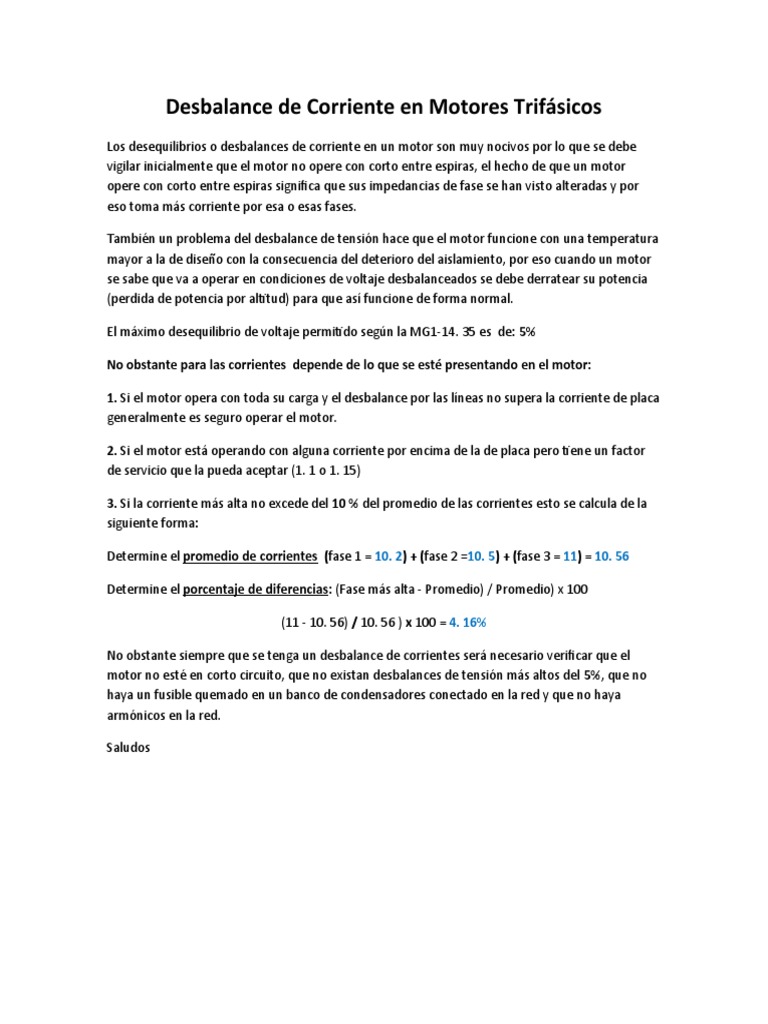 Desbalance de Corriente en Motores Trifásicos | PDF
