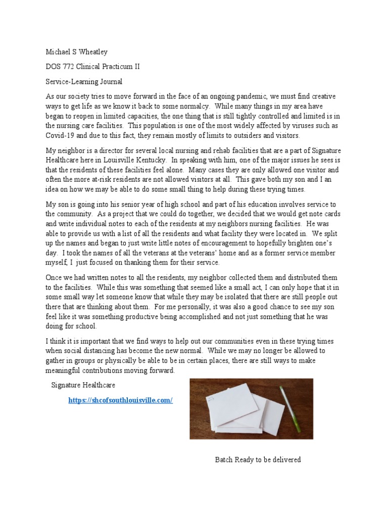 Service-Learning Journal | PDF | Health Sciences | Health Care