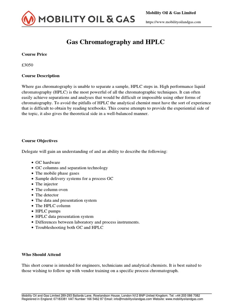 HPLC and GC Training Course | PDF | High Performance Liquid ...