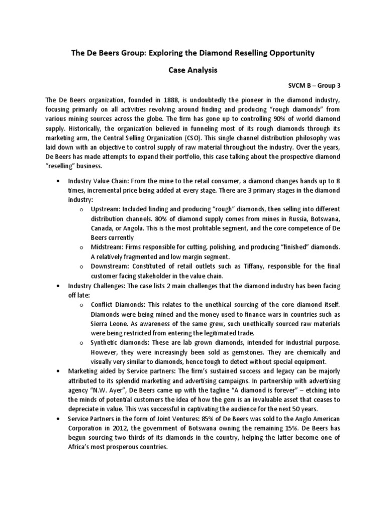 The de Beers Group Analysis - Group3 | PDF | Diamond | Business Economics