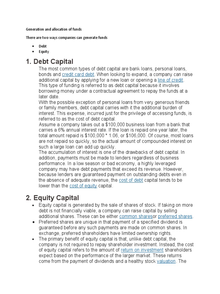 Generation and Allocation of Funds | Download Free PDF | Loans | Debt