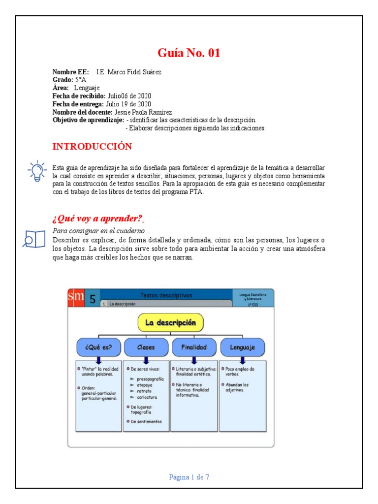 GUIA DE APRENDIZAJE DE ESPAÑOL Lista | PDF
