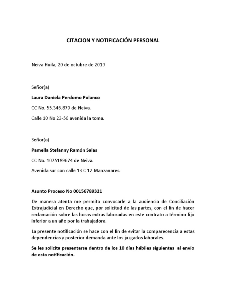 Citacion y Notificación Personal | PDF