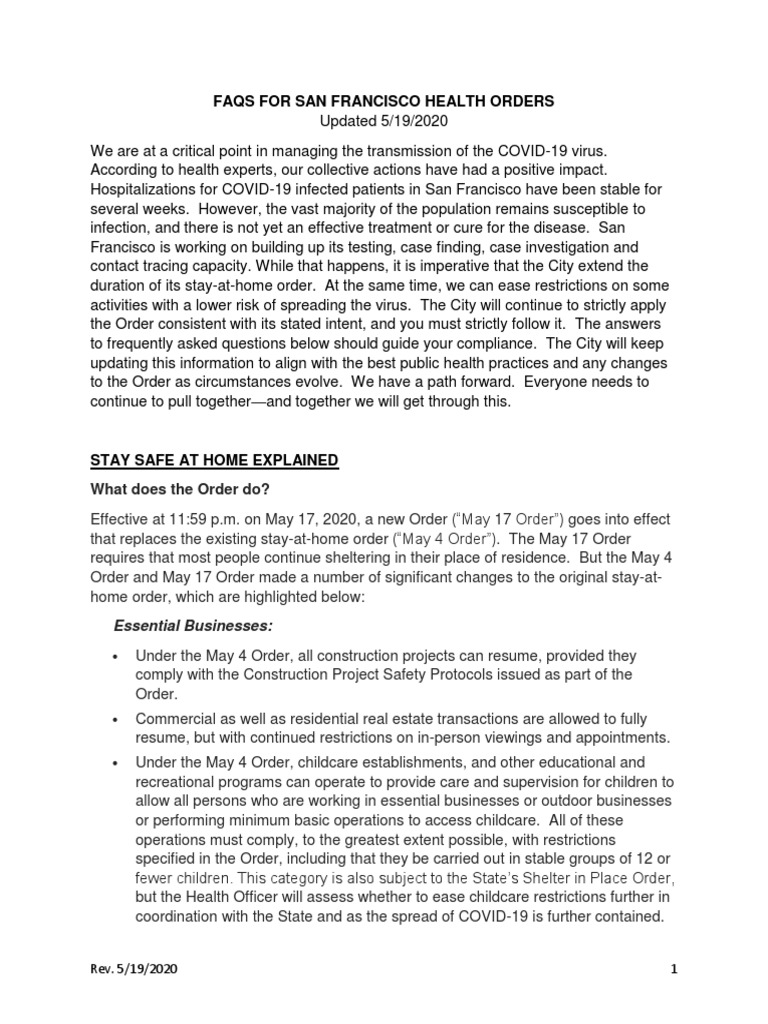 Stay Safe at Home Health Officer Order FAQs Rev 5.19.2020 | PDF ...