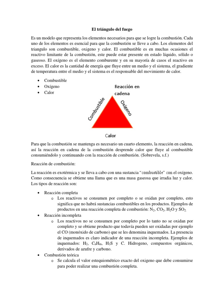El Triángulo Del Fuego PDF | PDF | Combustión | Reacciones químicas