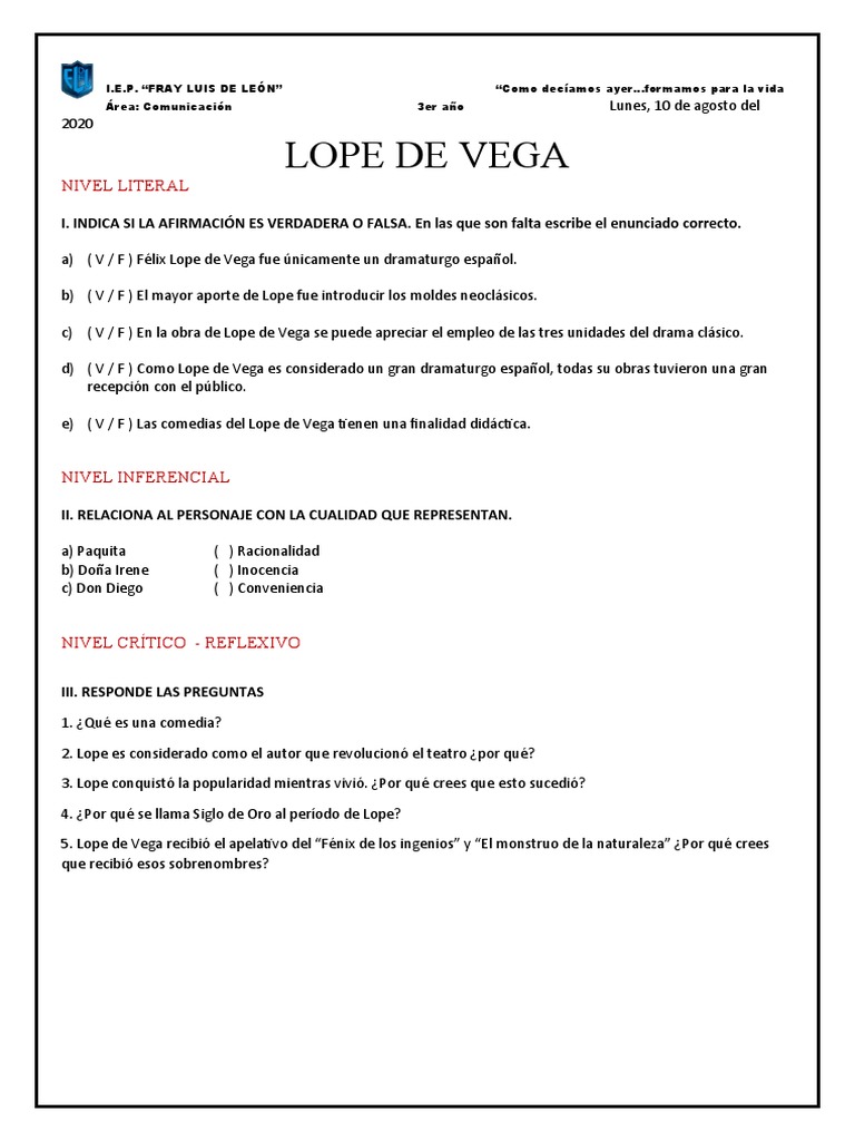 Análisis de la obra de Lope de Vega | PDF