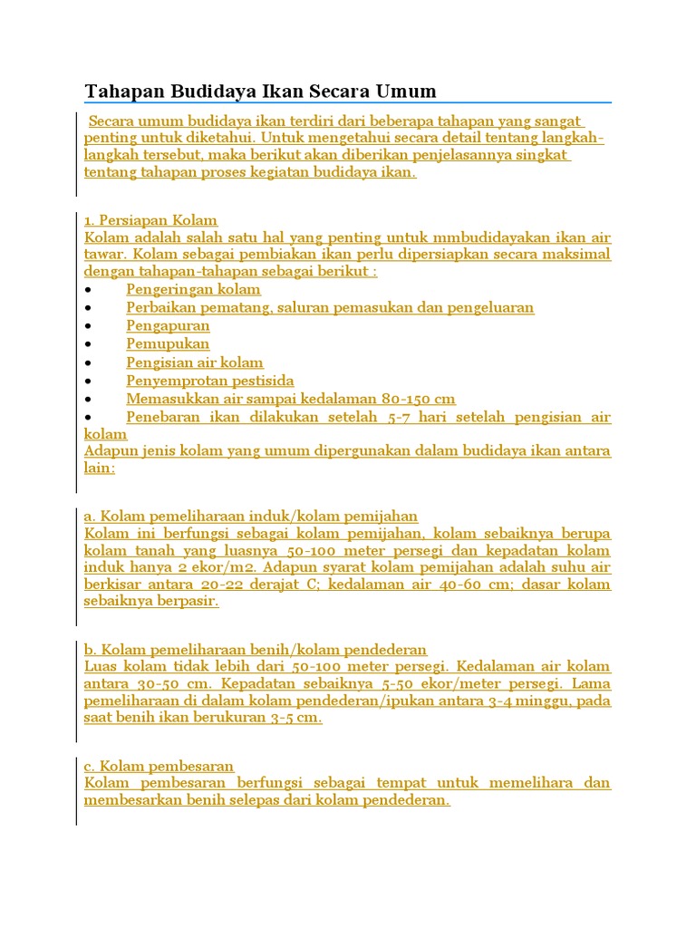 Tahapan Budidaya Ikan Secara Umum | PDF | Kesehatan Holistik