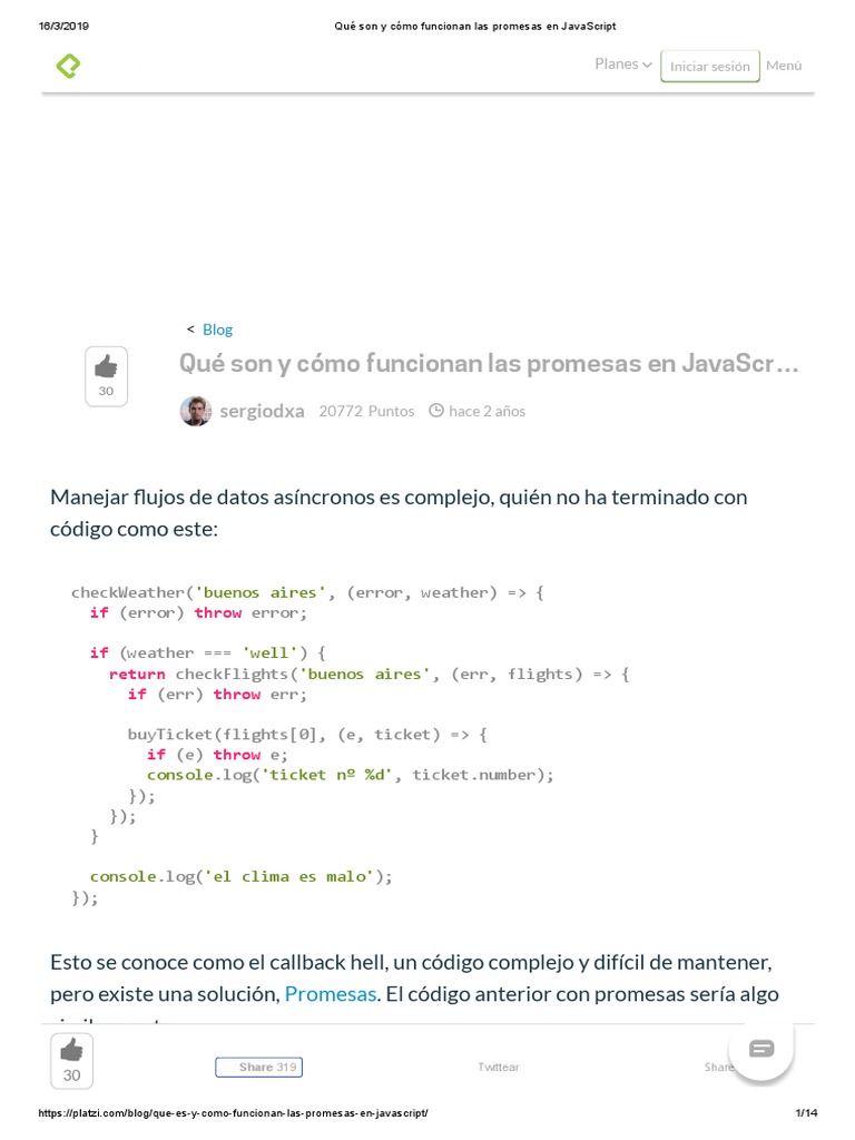 Las Promesas en JavaScript | PDF | Script Java | Archivo de computadora