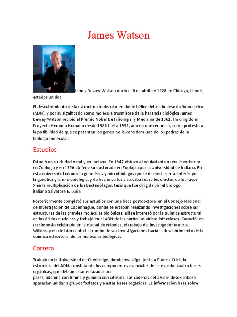 Biografía de James Watson y sus logros | PDF | James Watson | Francis Crick