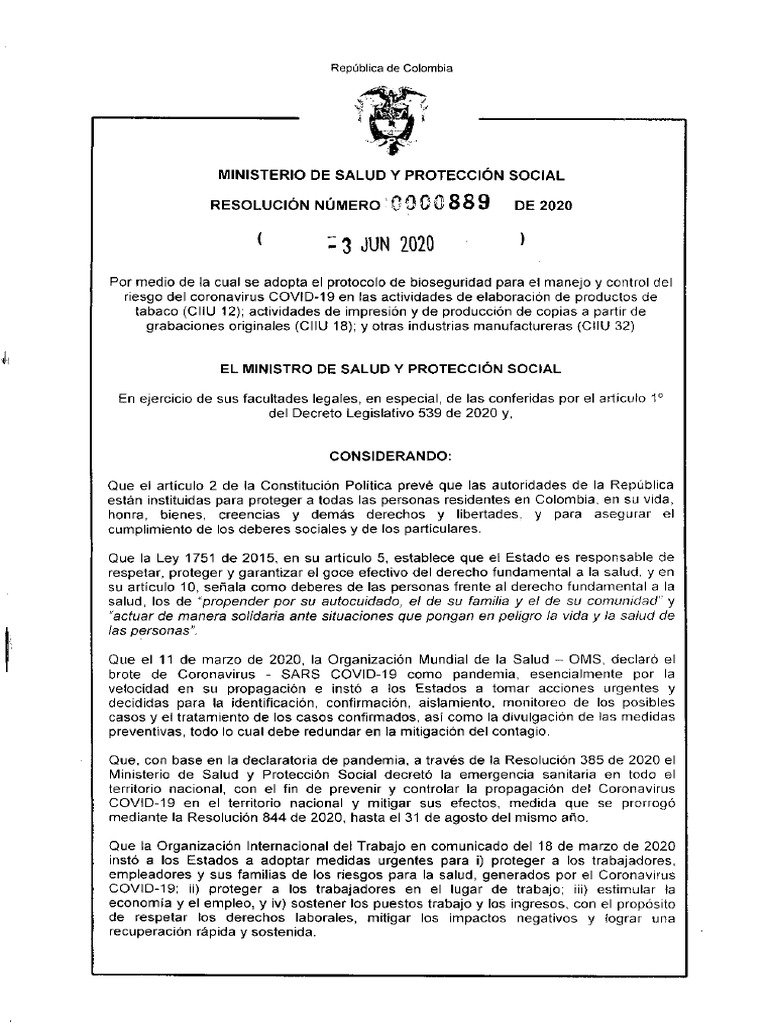 Resolución 889 de 2020 PDF | PDF