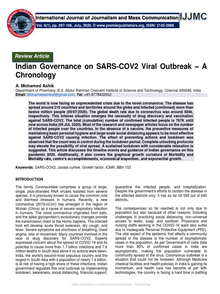 Indian Governance On SARS-COV2 Viral Outbreak - A Chronology ...
