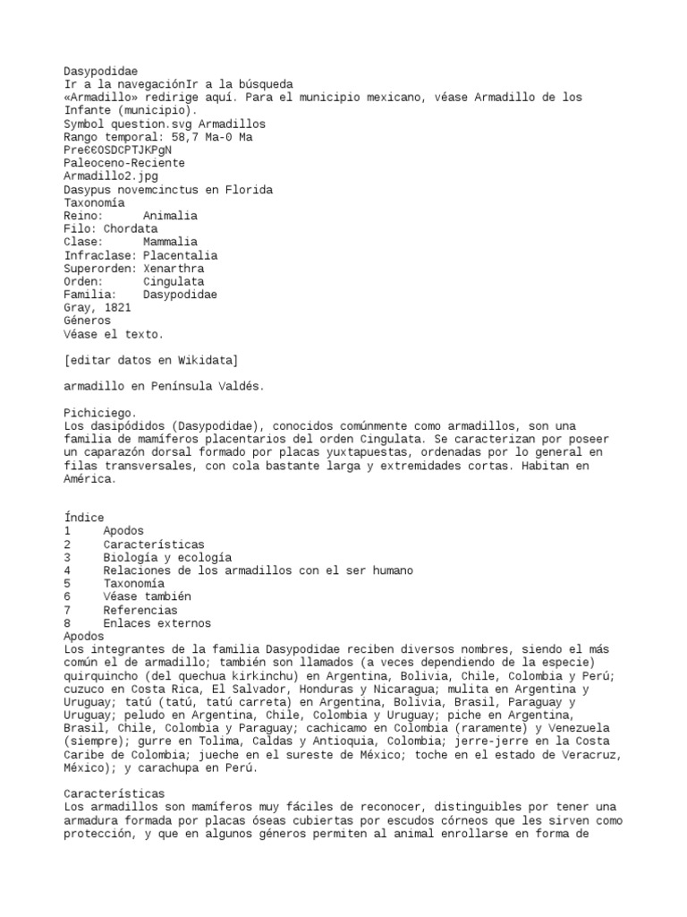 Dasypodidae | PDF | Organismos | Mamíferos