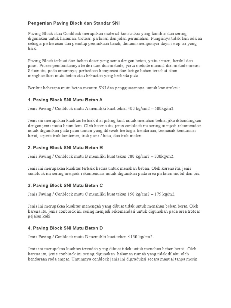 Panduan Paving Block Sesuai SNI | PDF