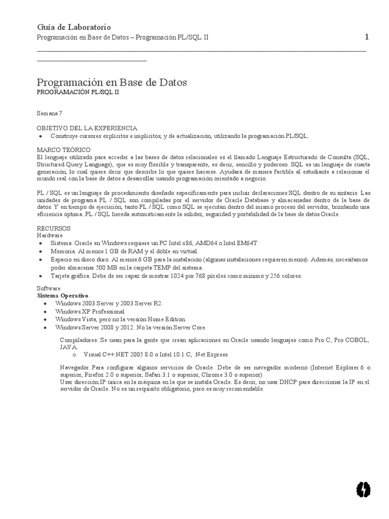 S7 - Programación PL - SQL - 2B | PDF | Pl / Sql | SQL