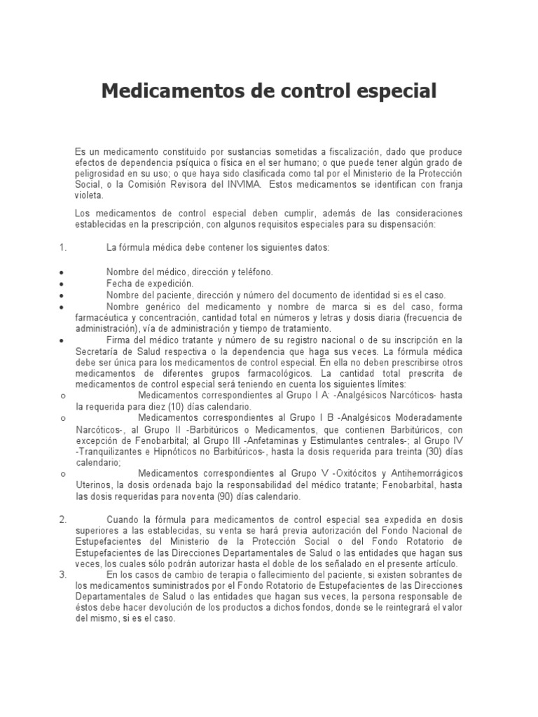 Requisitos para Medicamentos de Control Especial | PDF | Medicamentos ...