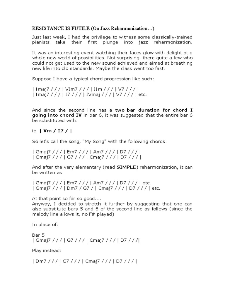 Reharmonization I-VI-II-V | PDF