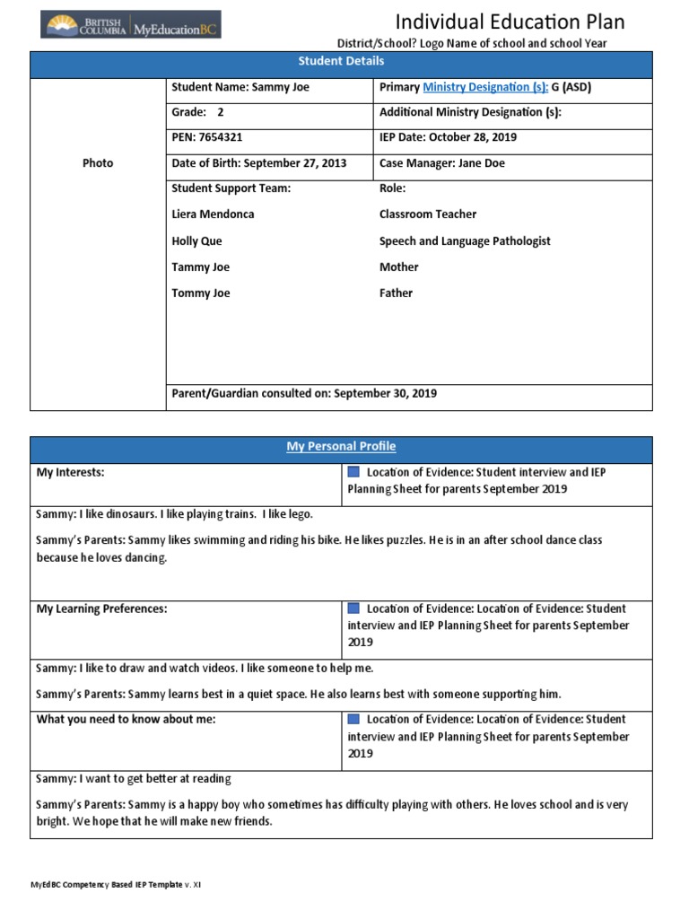 Iep Sample | PDF | Individualized Education Program | Fluency