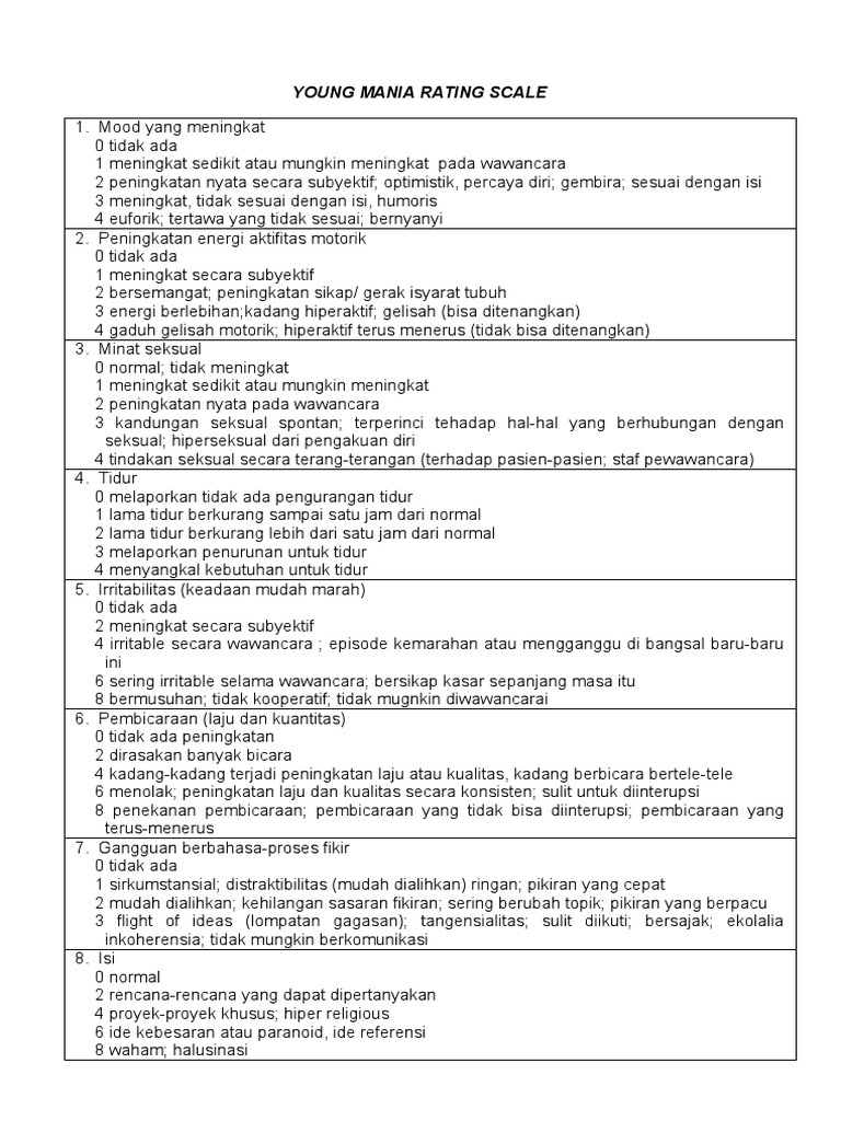 YOUNG MANIA RATING SCALE: A Tool for Assessing Manic Symptoms | PDF