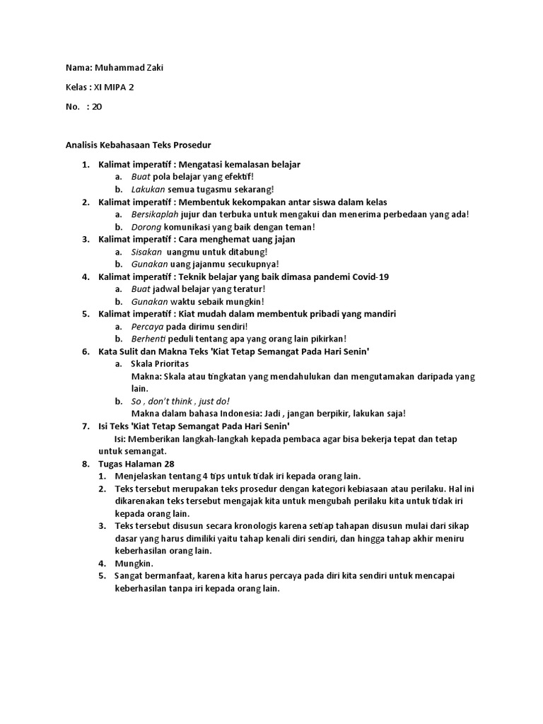 Analisis Kebahasaan Teks Prosedur-Muh Zaki-XIA2 | PDF | Karier & Perkembangan