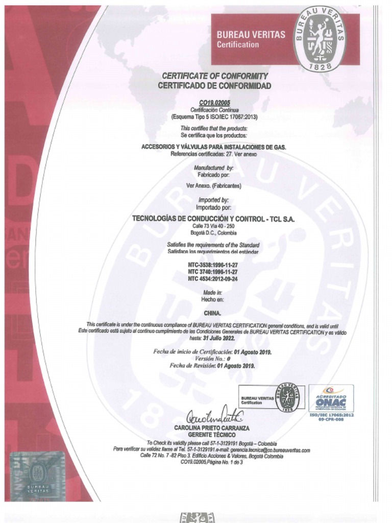 Certificado Calidad de Valvulas y Elevadores PDF | PDF
