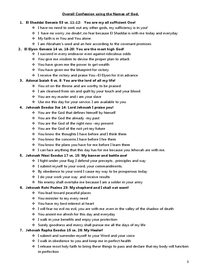 Overall Confession Using The Names of God | PDF | Names Of God In ...