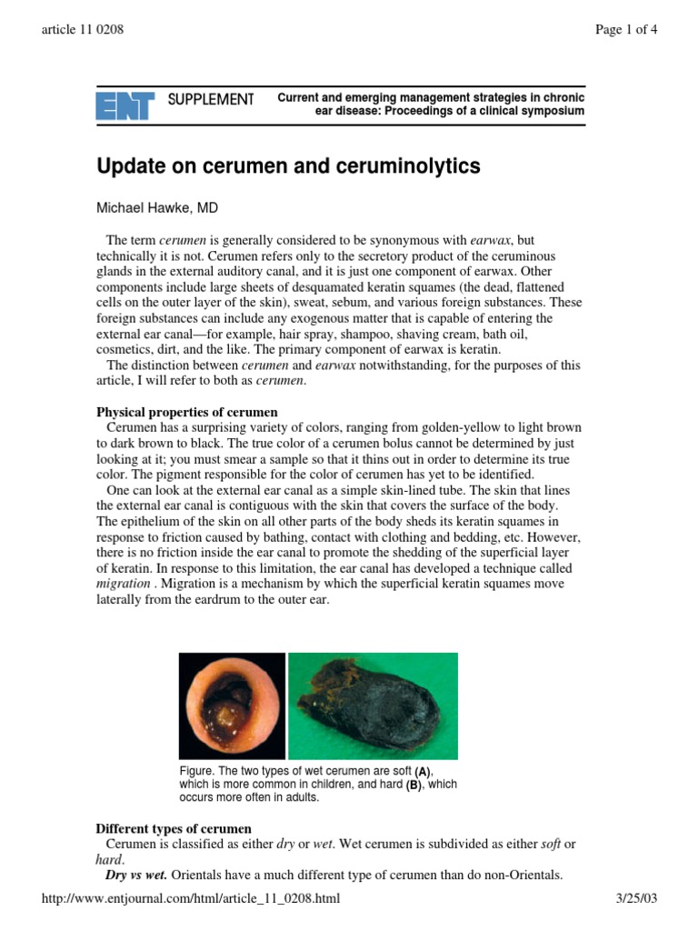 Update On Cerumen and Ceruminolytics: Physical Properties of Cerumen ...