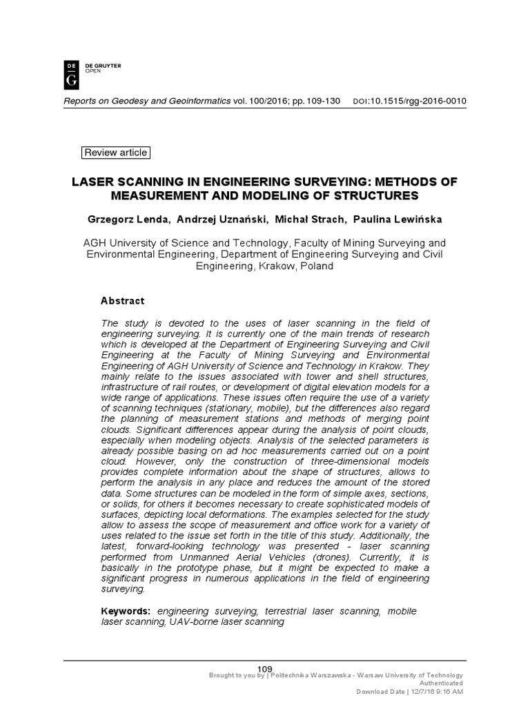 Laser Scanning in Engineering Surveying - Methods of Measurement and ...