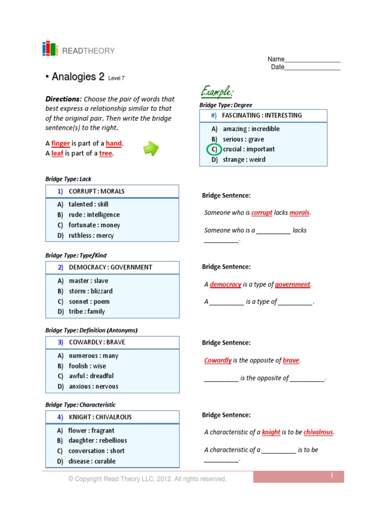 Week 1 - Analogies 2 PDF | PDF | Chivalry