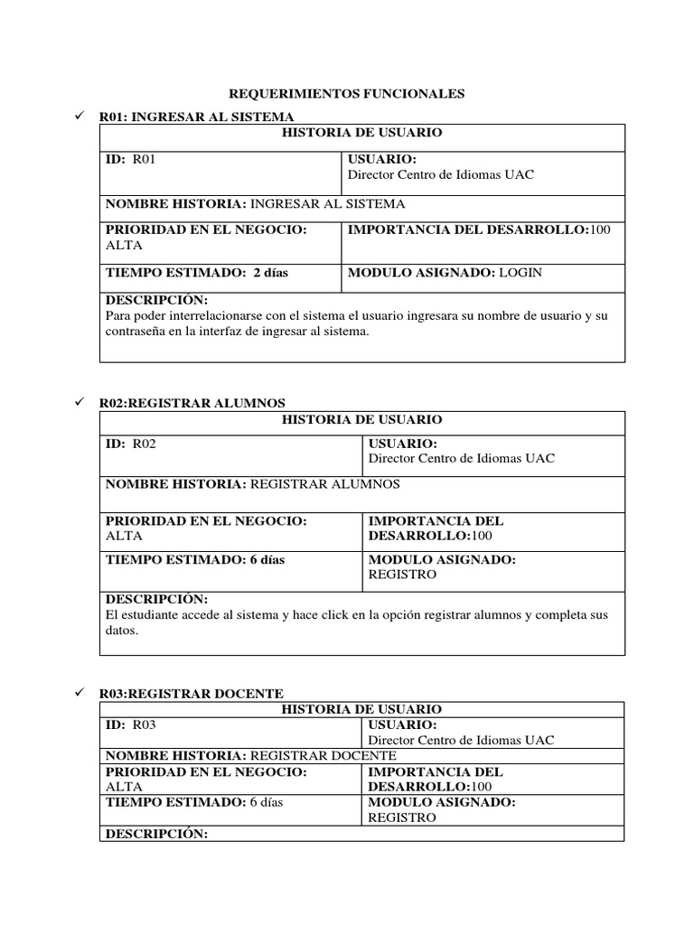 Requerimientos Funcionales | PDF | Usuario (informática) | Gestión de ...