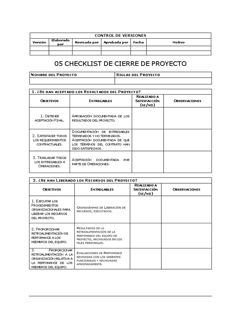 Checklist Cierre Proyecto | PDF | Business | Cognición