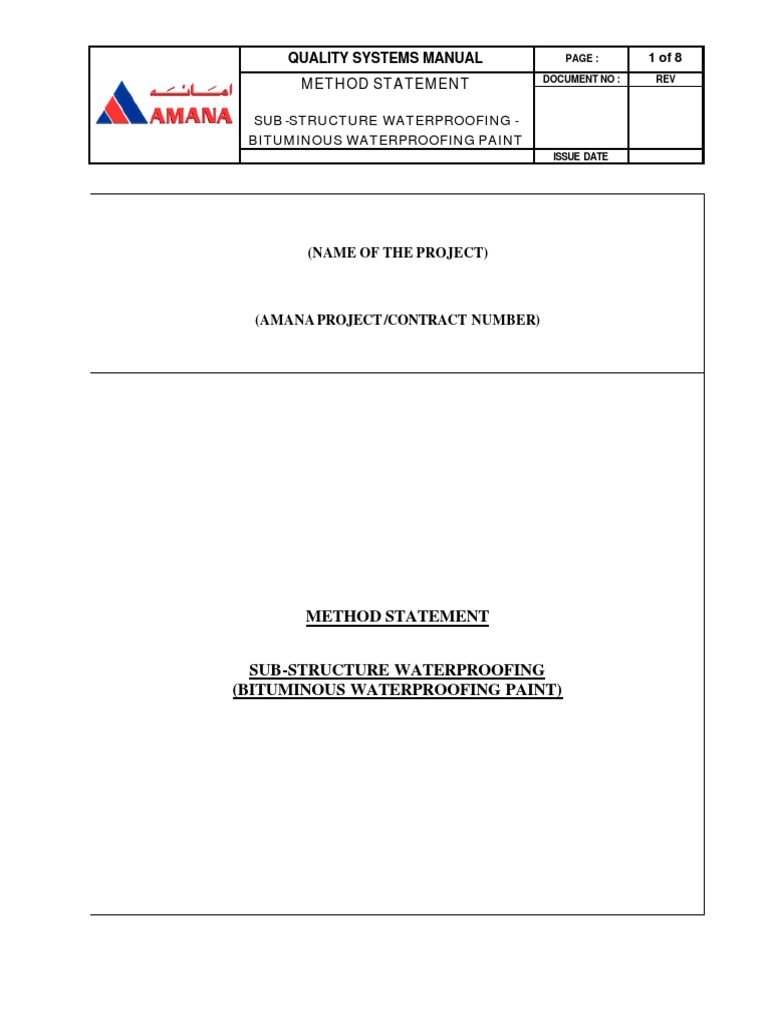Quality Systems Manual Method Statement: Sub-Structure Waterproofing ...
