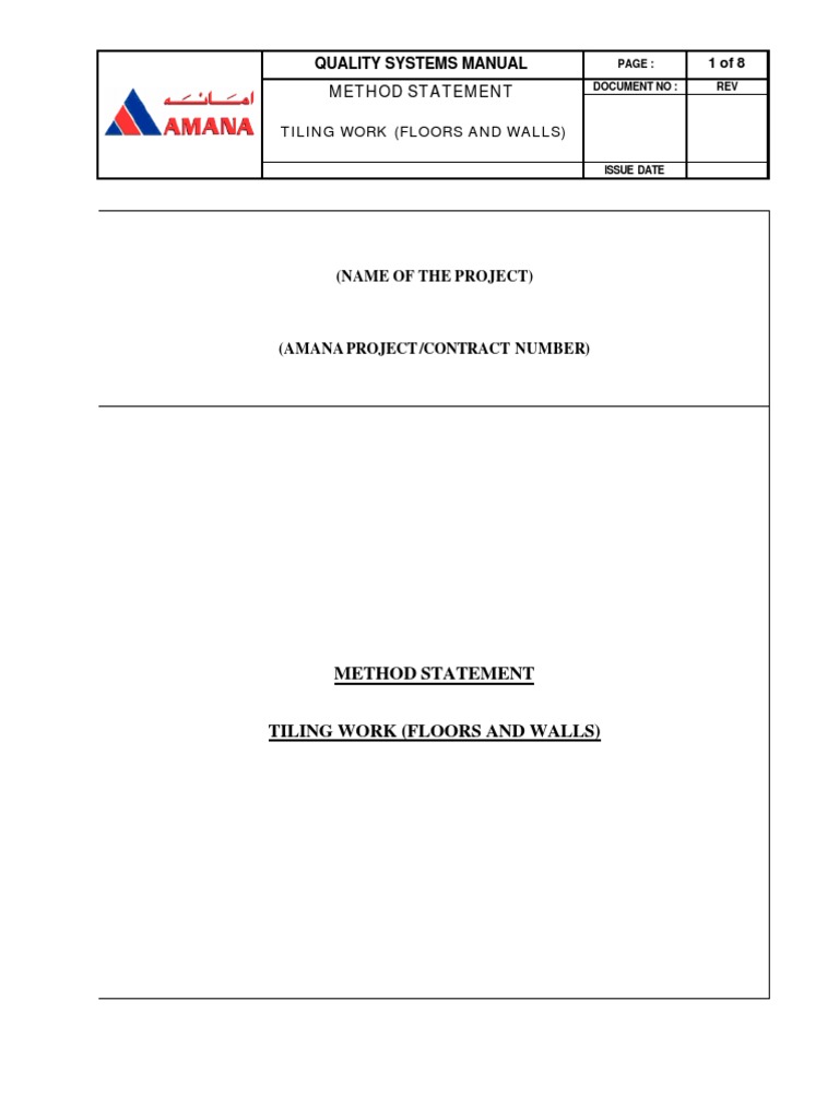 Quality Systems Manual Method Statement: Tiling Work (Floors and Walls) | Download Free PDF ...